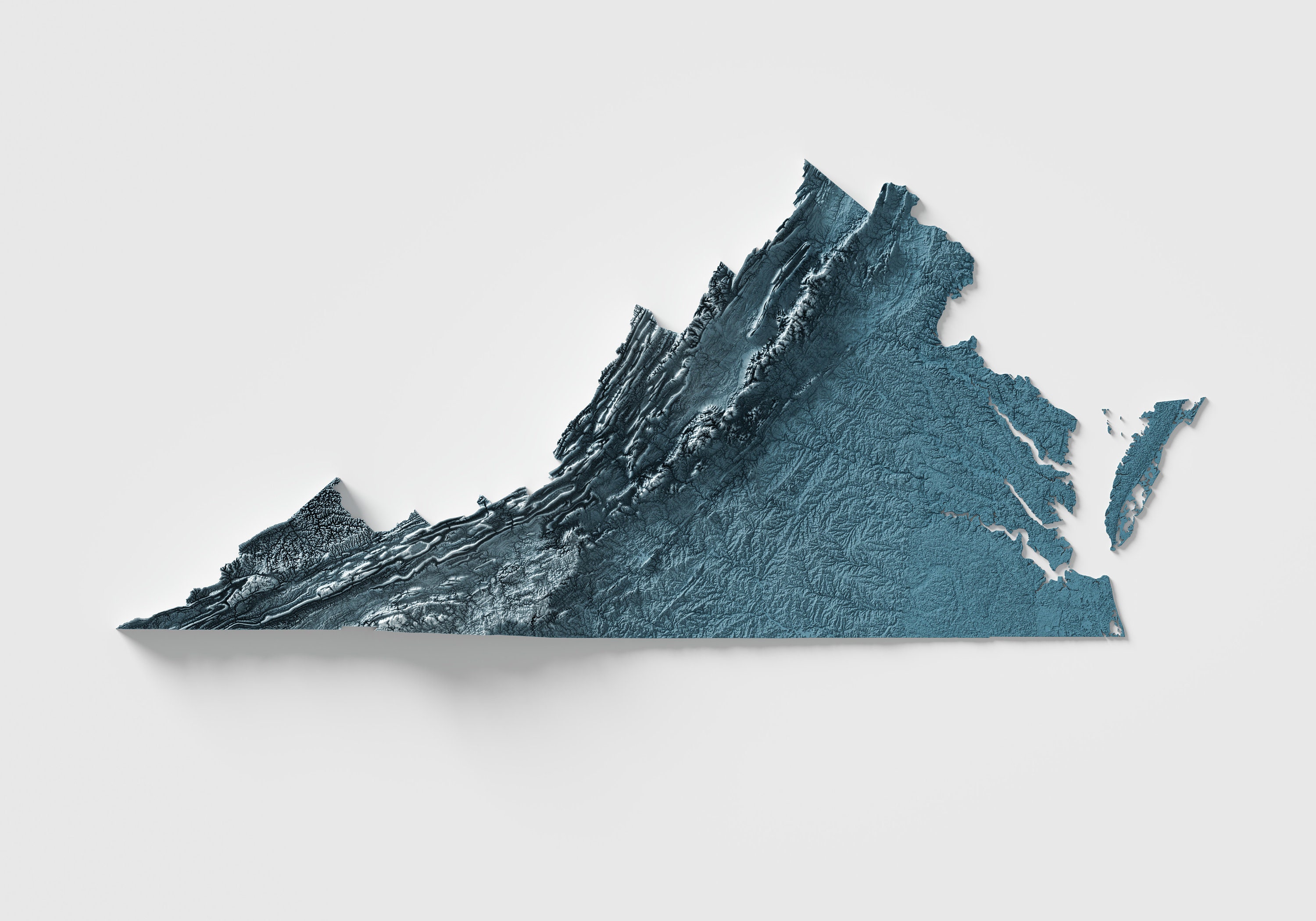 Virginia Shaded Relief Map Natural Topography - Etsy