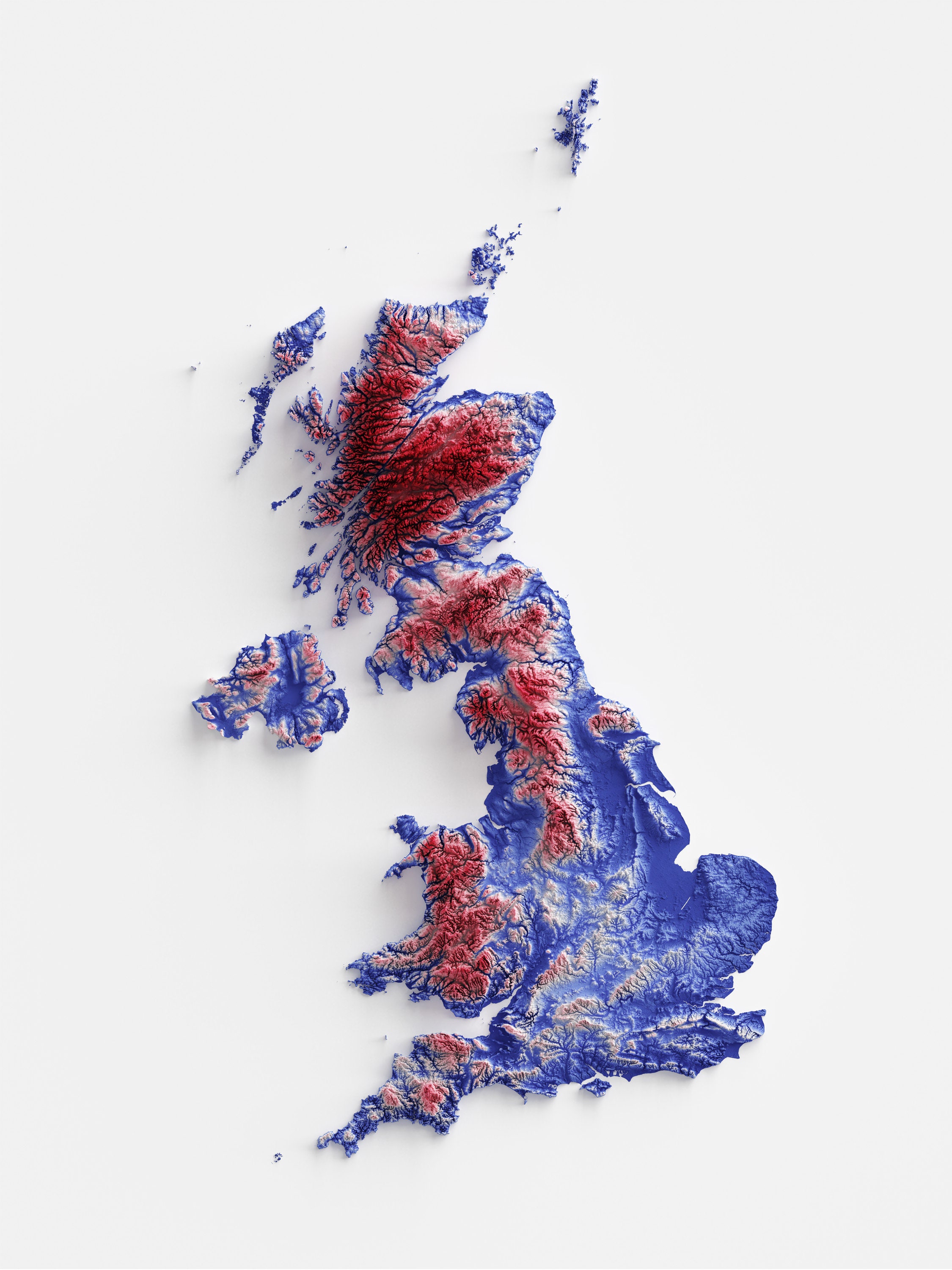 United Kingdom Shaded Relief Map Flag Colours - Etsy