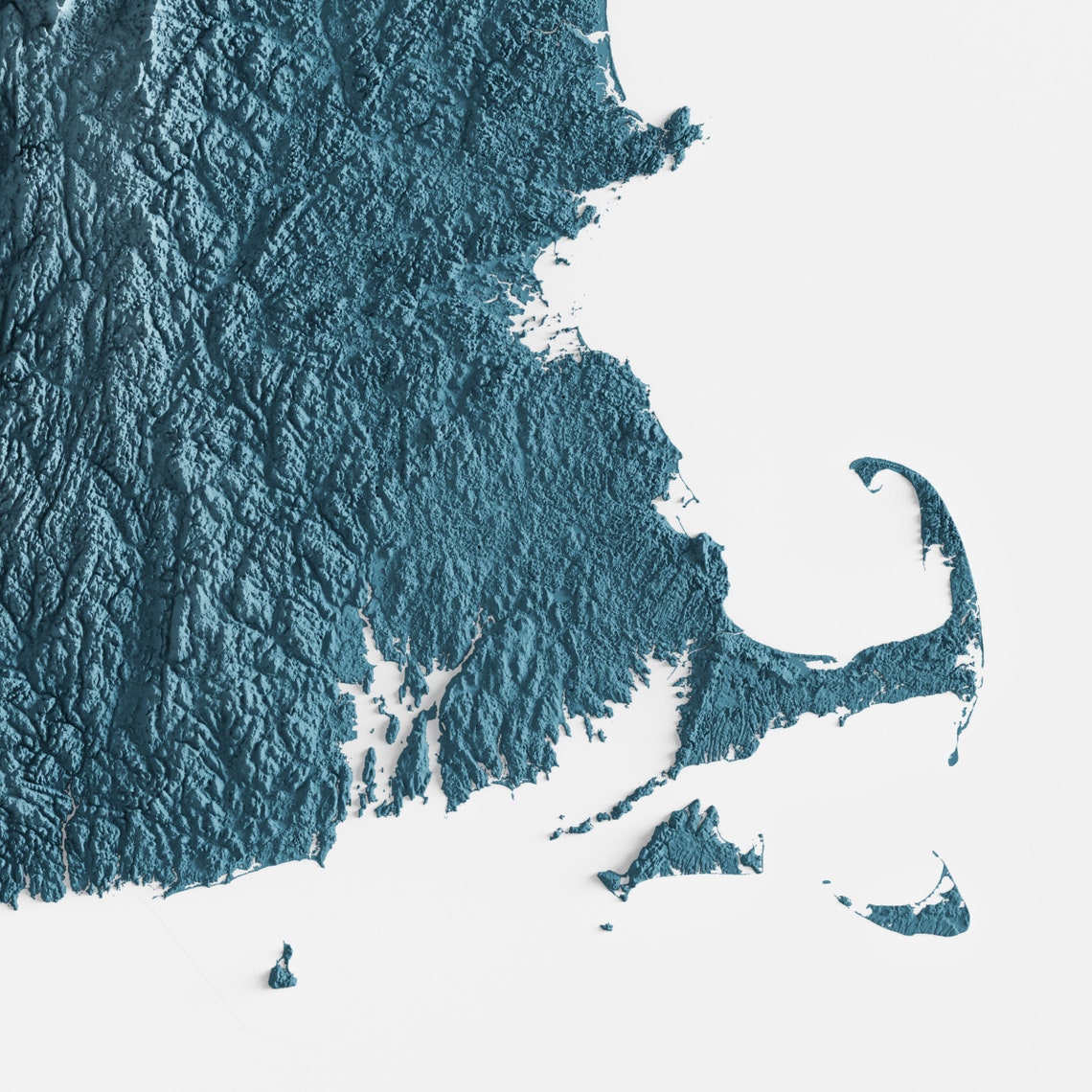 New England States Shaded Relief Map Natural Topography | Etsy