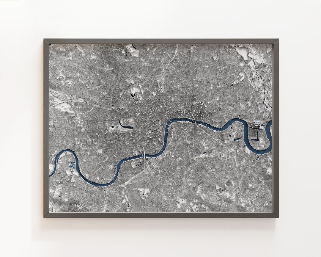 London, England - Shaded Relief Map - Detailed Topography - Etsy
