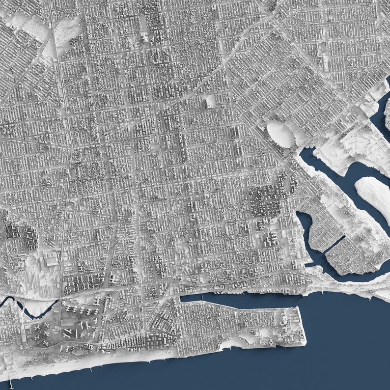 Brooklyn, New York - Shaded Relief Map - Detailed Topography - Etsy