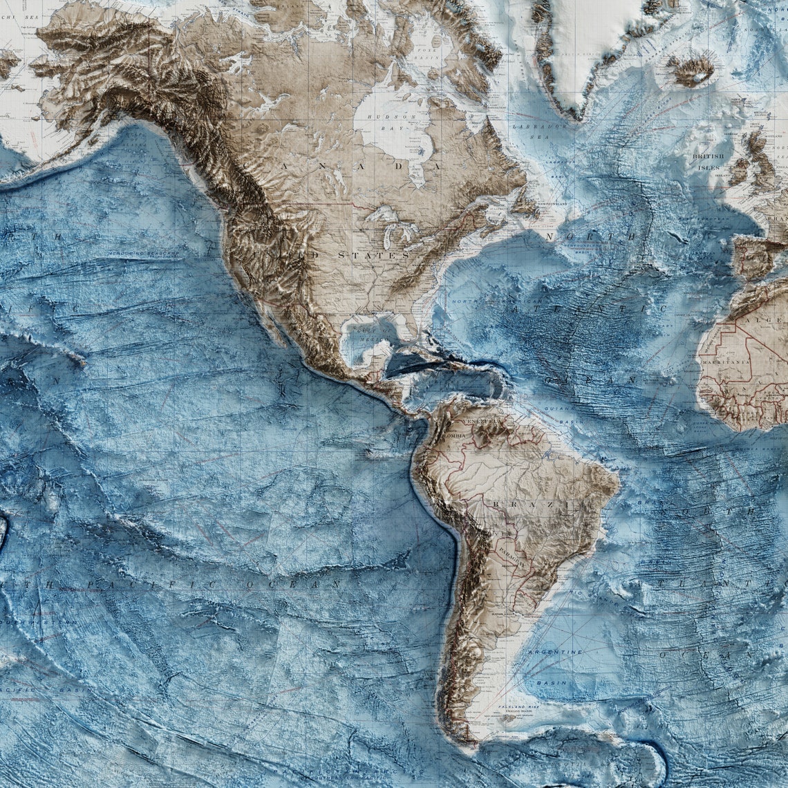 Vintage World Topographic Map c.1961 Vintage Map Shaded - Etsy