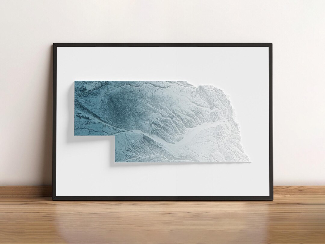 Nebraska - Shaded Relief Map - Natural Topography - Etsy