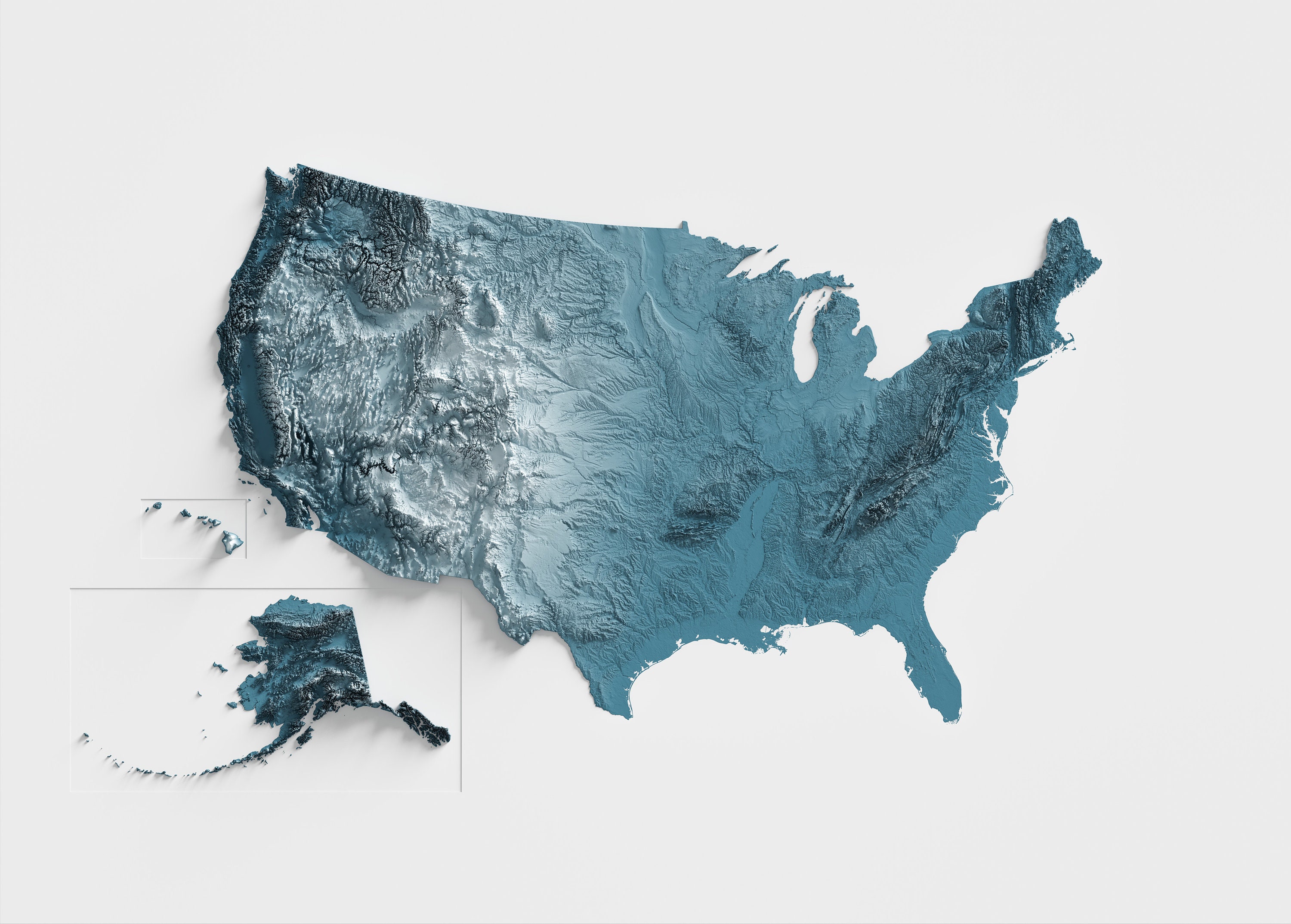 United States Shaded Relief Map Natural Topography - Etsy