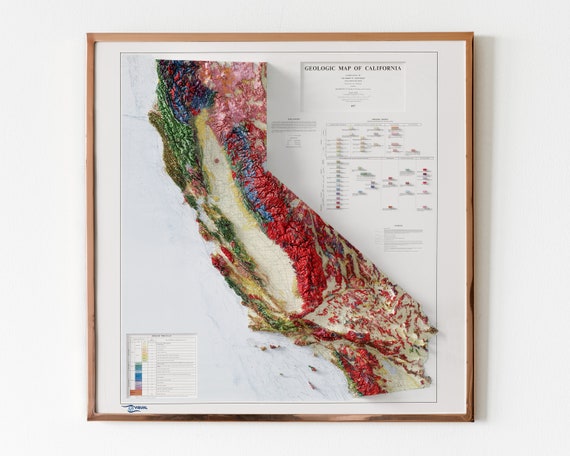 Geological Map of California Vintage Shaded Relief Map - Etsy