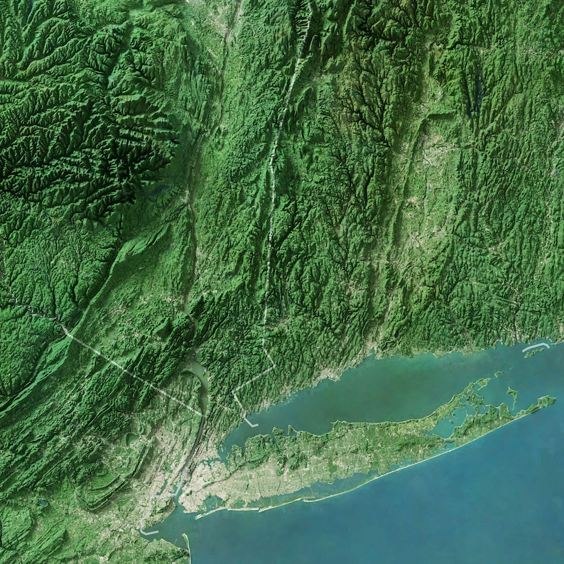 New York State, U.S.A. - Shaded Relief Map - Imagery - Etsy