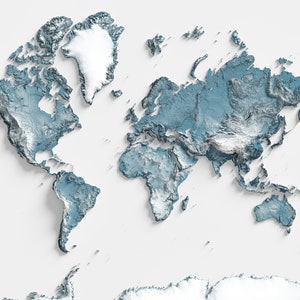 The World - Shaded Relief Map - Natural Topography - Etsy