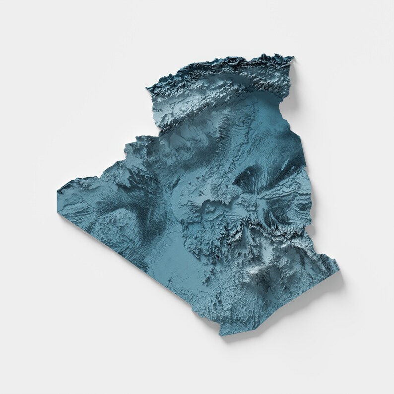 Algeria Shaded Relief Map Natural Topography - Etsy