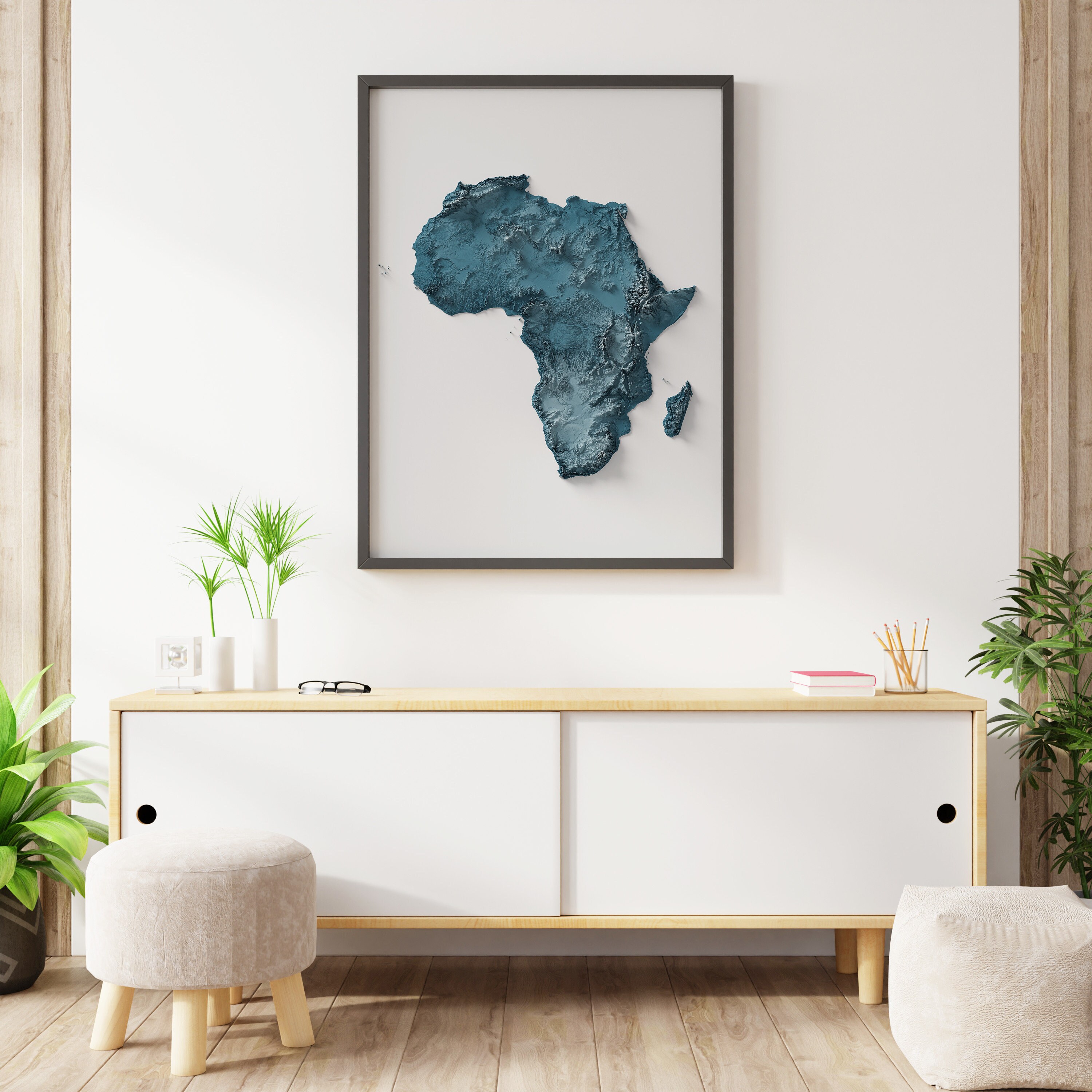 Africa - Shaded Relief Map - Natural Topography - Etsy