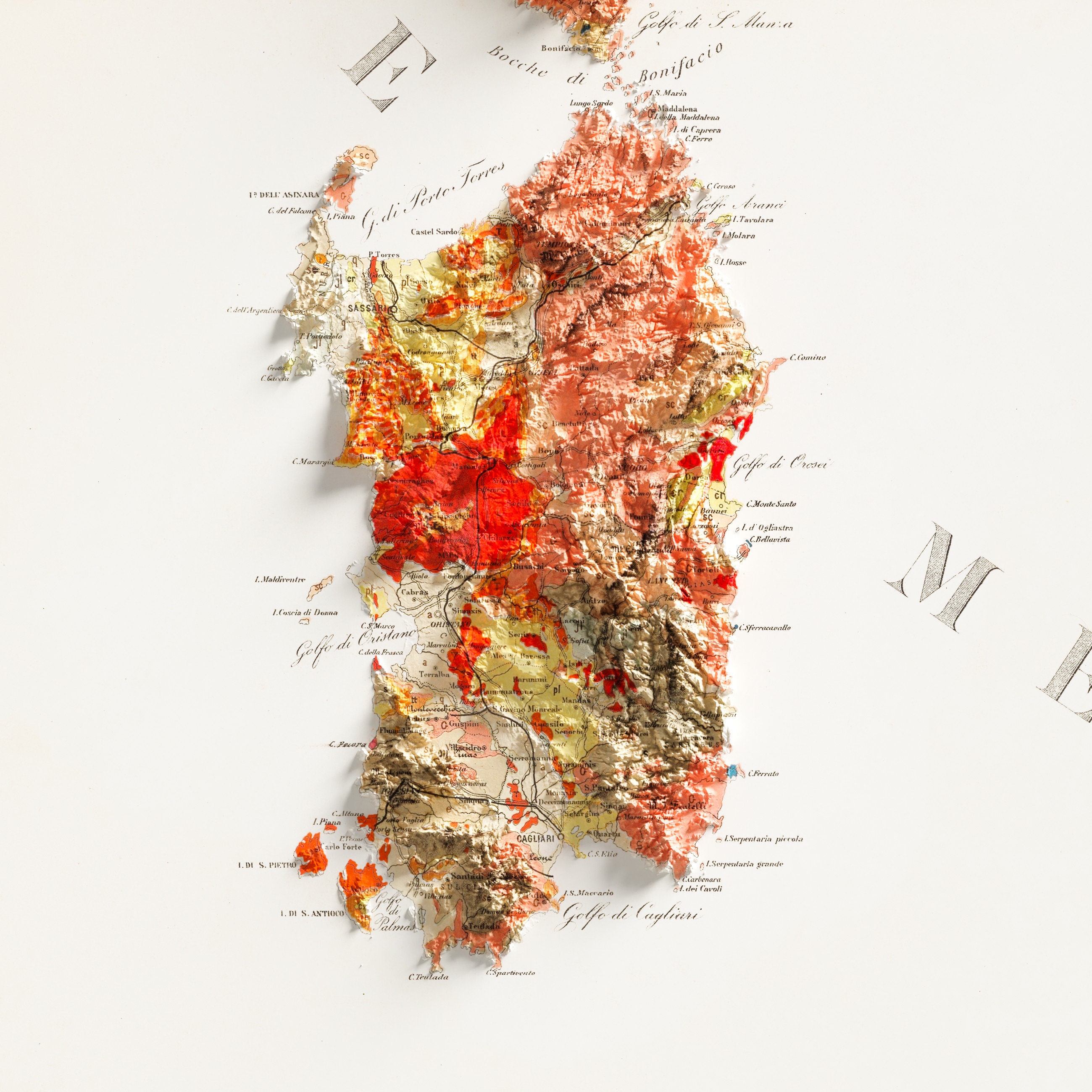 Geological Map of Italy (c.1881) - Vintage - Shaded Relief Map - Etsy