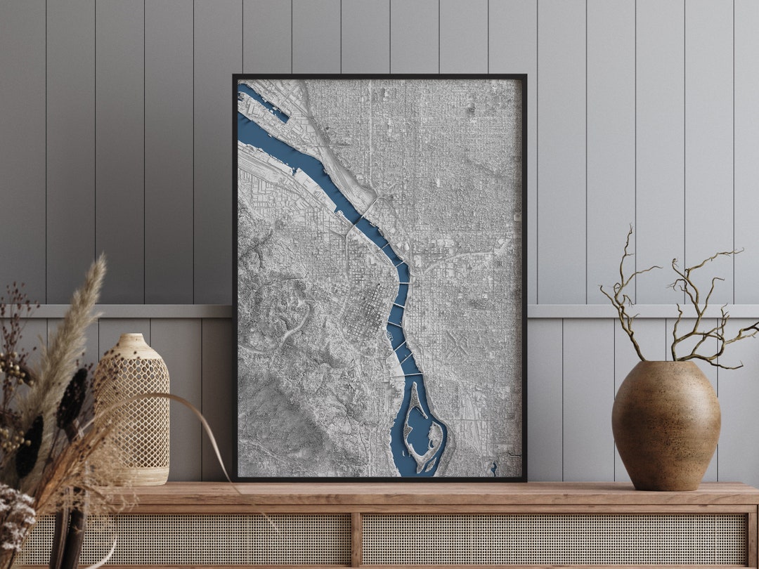 Portland, Oregon - Shaded Relief Map - Detailed Topography - Etsy