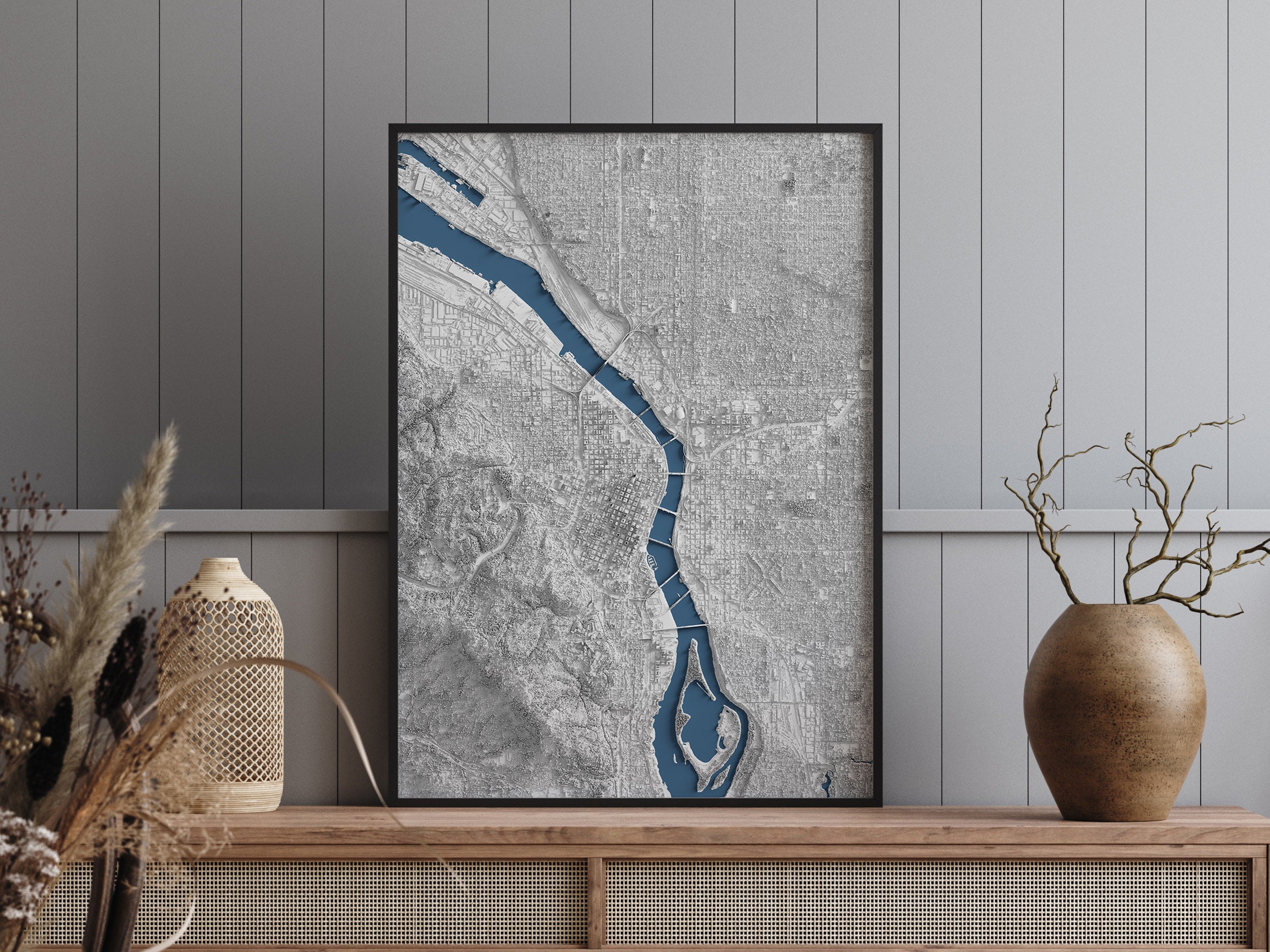 Portland, Oregon Shaded Relief Map Detailed Topography - Etsy