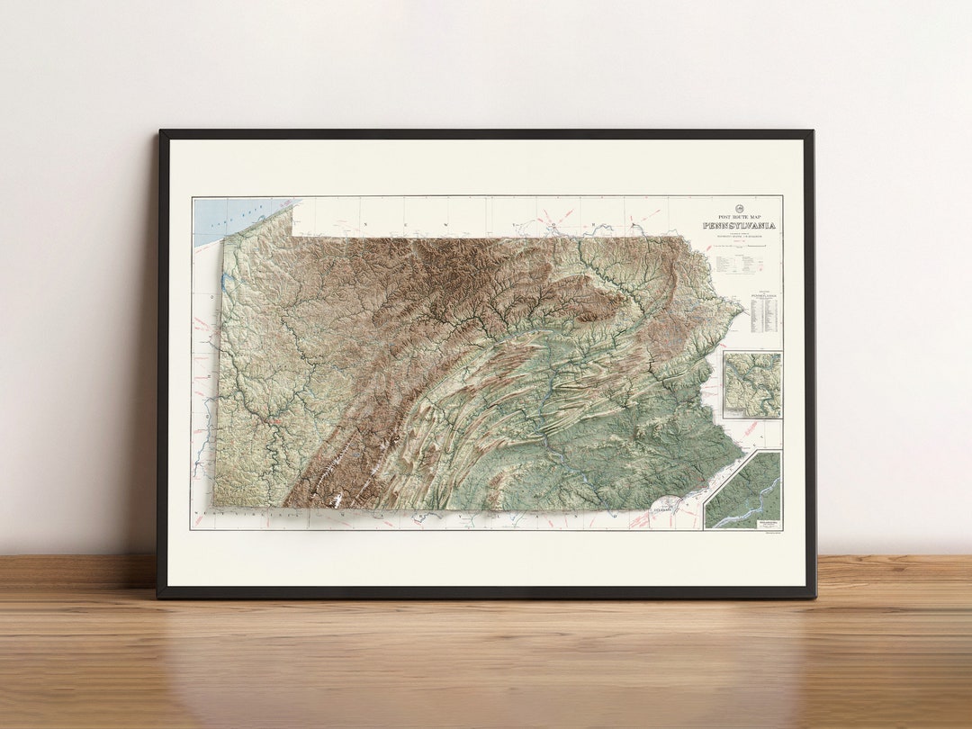 Topographic Map of Pennsylvania (c.1952) - Vintage Map - Shaded Relief ...