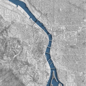 Portland, Oregon - Shaded Relief Map - Detailed Topography - Etsy