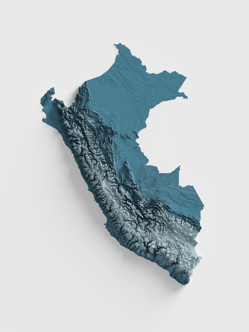 Perú Mapa de Relieve Sombreado Topografía Natural - Etsy España