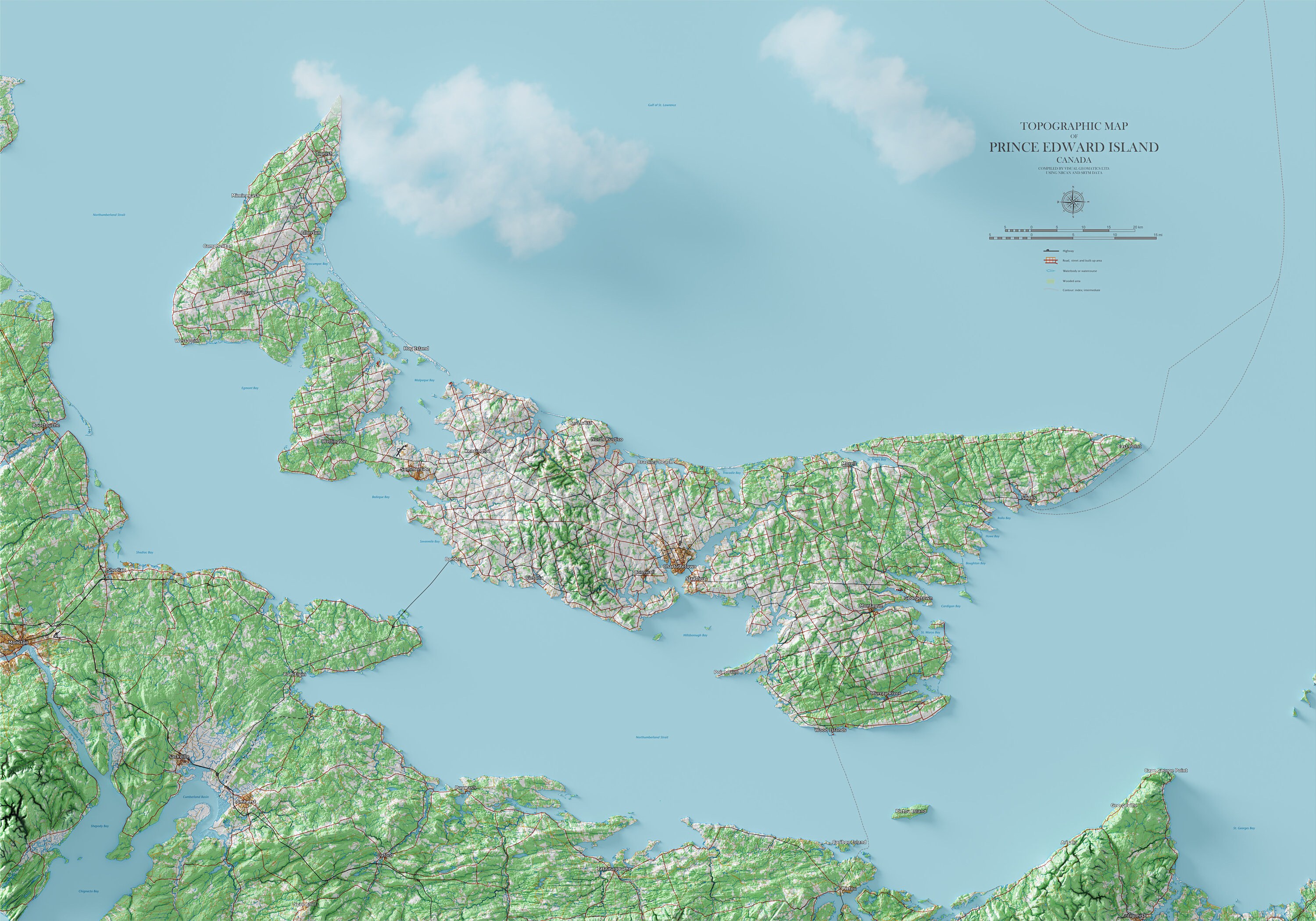 Prince Edward Island - Topographic Map - Shaded Relief Map - Etsy