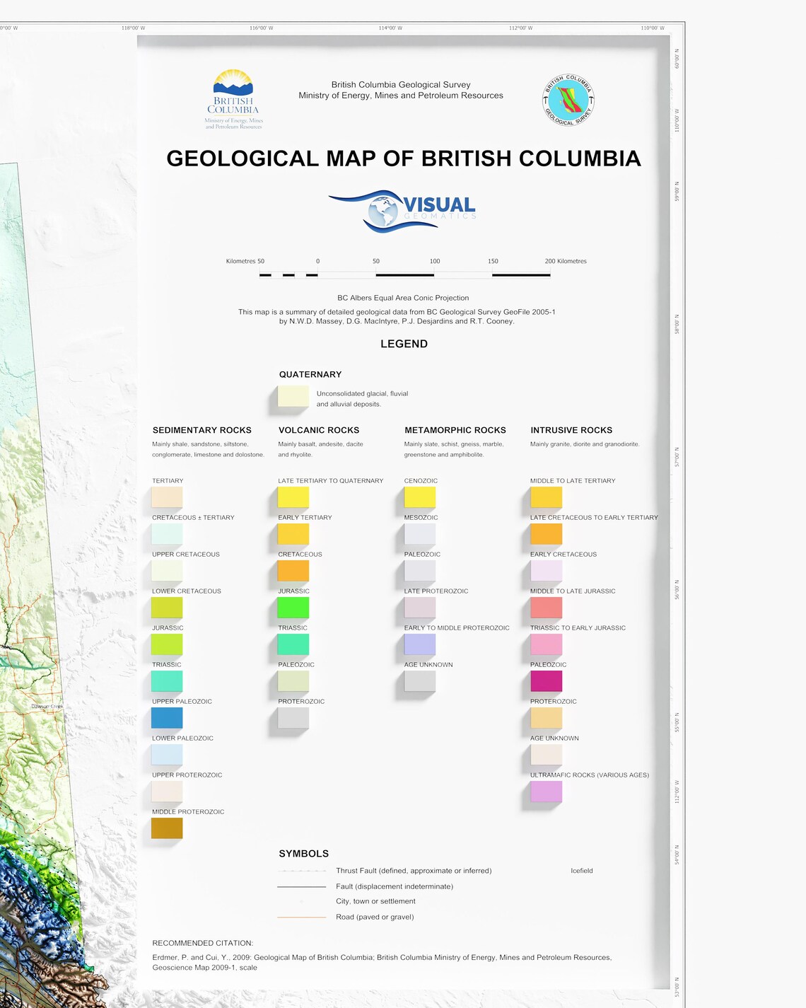 British Columbia Geology Shaded Relief Map | Etsy