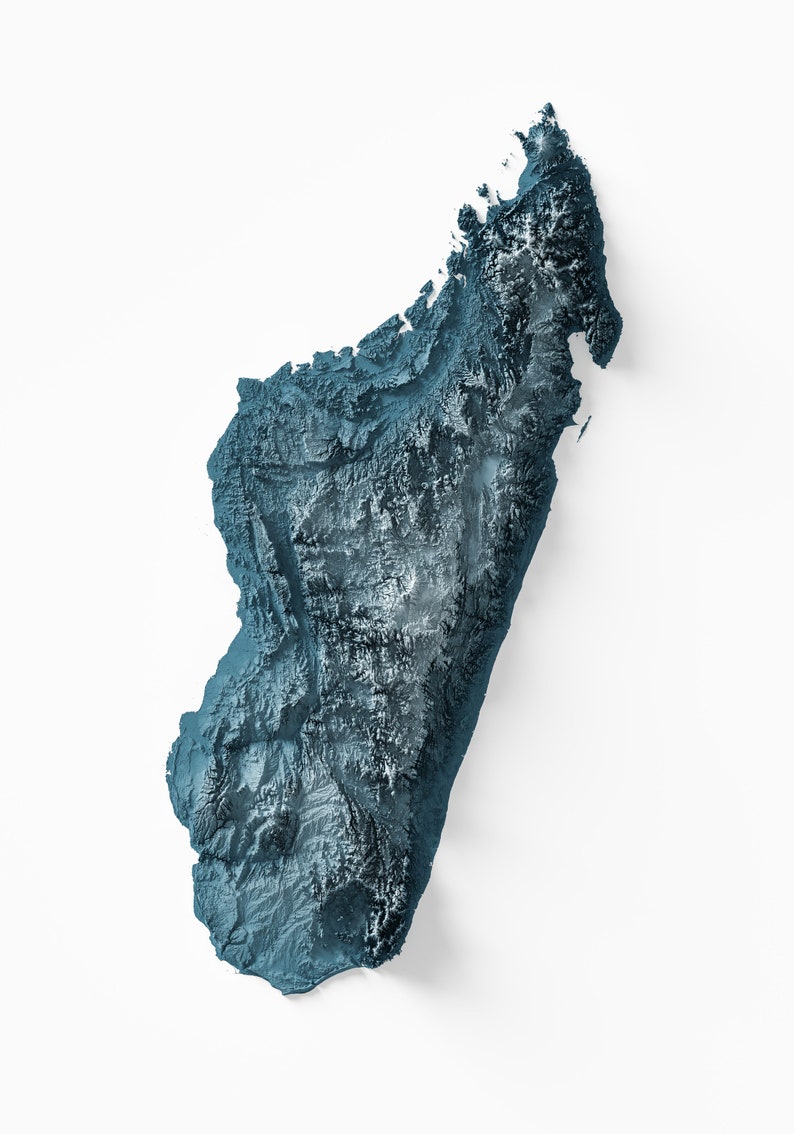 Madagascar - Shaded Relief Map - Natural Topography - Etsy