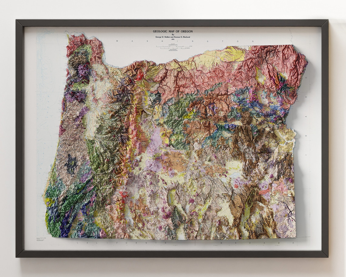 Geological Map of Oregon - Vintage - Shaded Relief Map - Etsy
