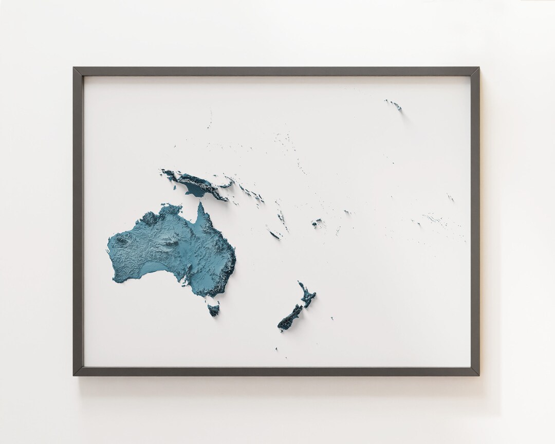 Oceania - Shaded Relief Map - Natural Topography - Etsy