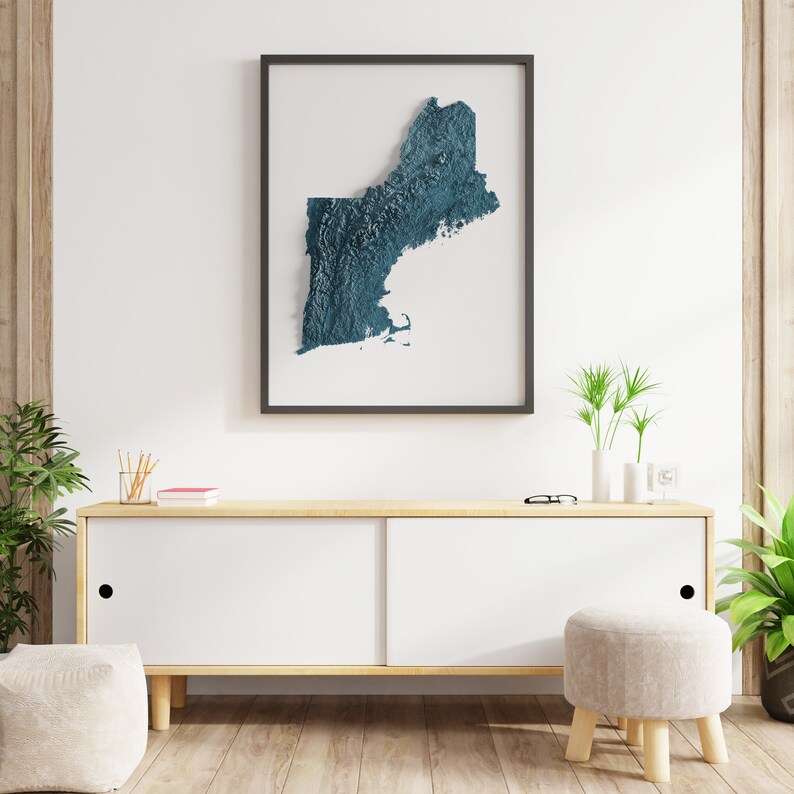 New England States Shaded Relief Map Natural Topography - Etsy