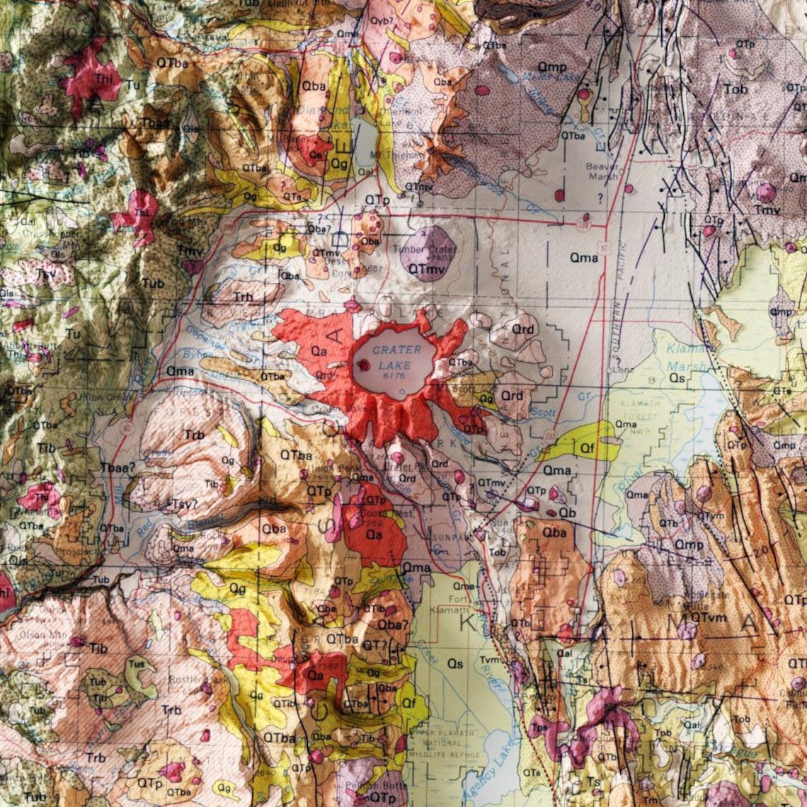 Geological Map of Oregon - Vintage - Shaded Relief Map - Etsy