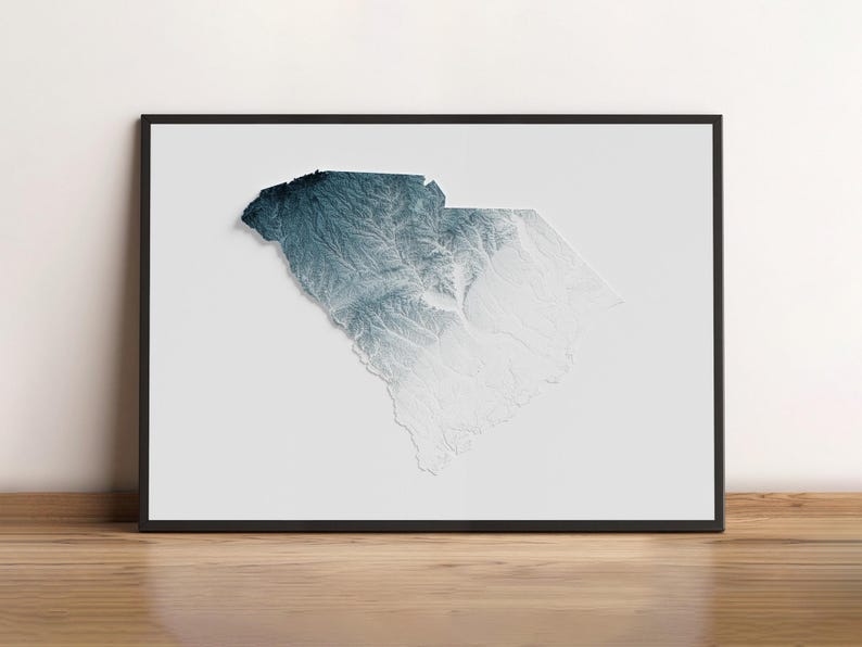 South Carolina - Shaded Relief Map - Natural Topography - Etsy