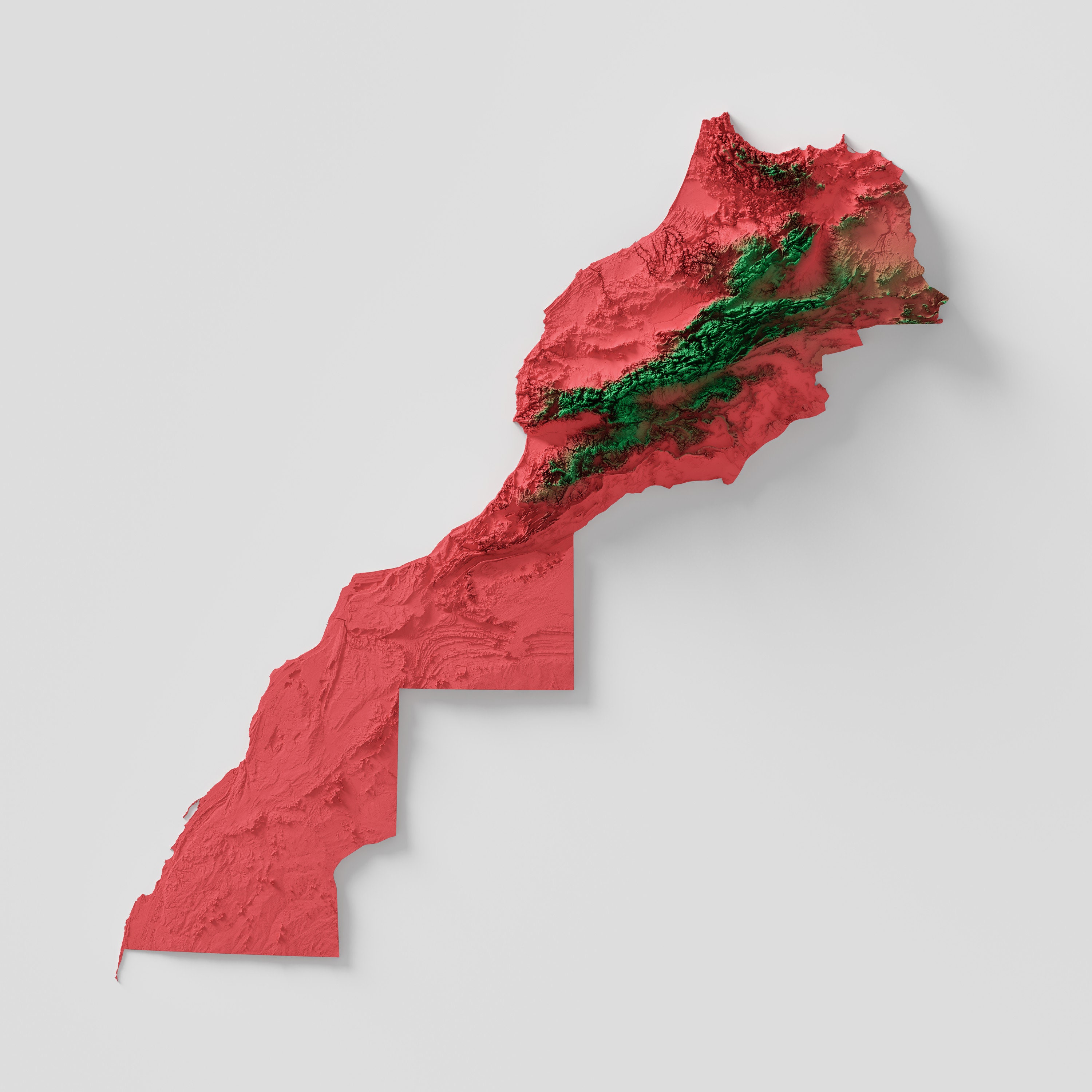 Morocco - Shaded Relief Map - Flag Colours - Etsy