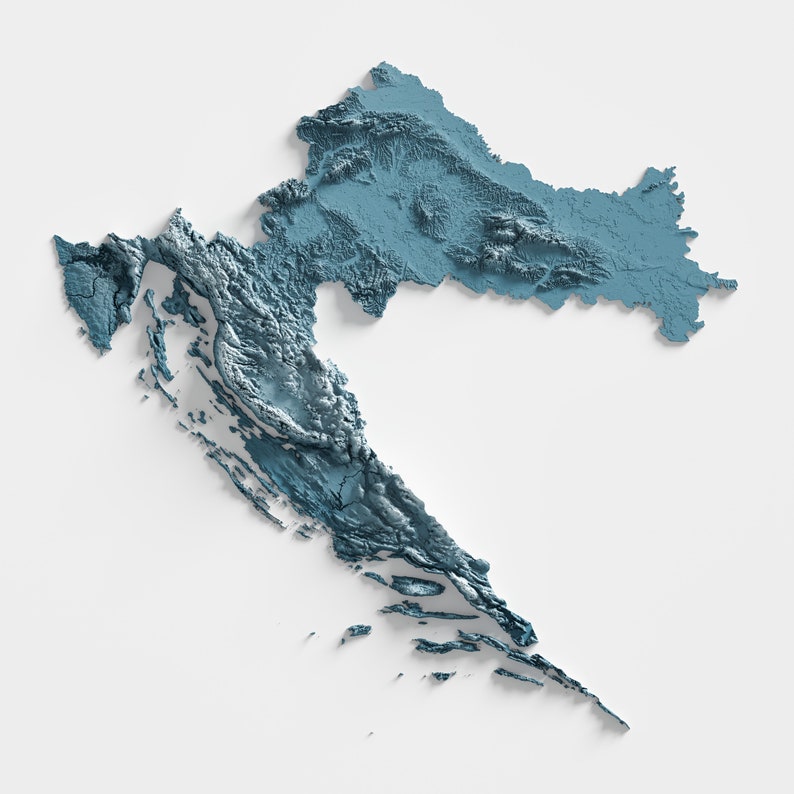 Croatia - Shaded Relief Map - Natural Topography - Etsy