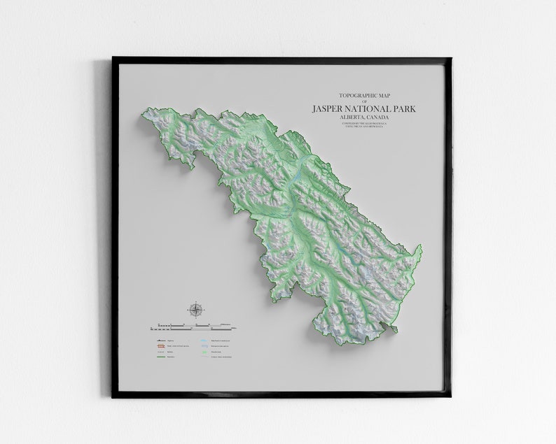 Jasper National Park - Topographic Map - Shaded Relief Map - Etsy