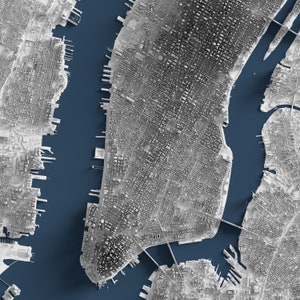 Manhattan, New York - Shaded Relief Map - Detailed Topography - Etsy