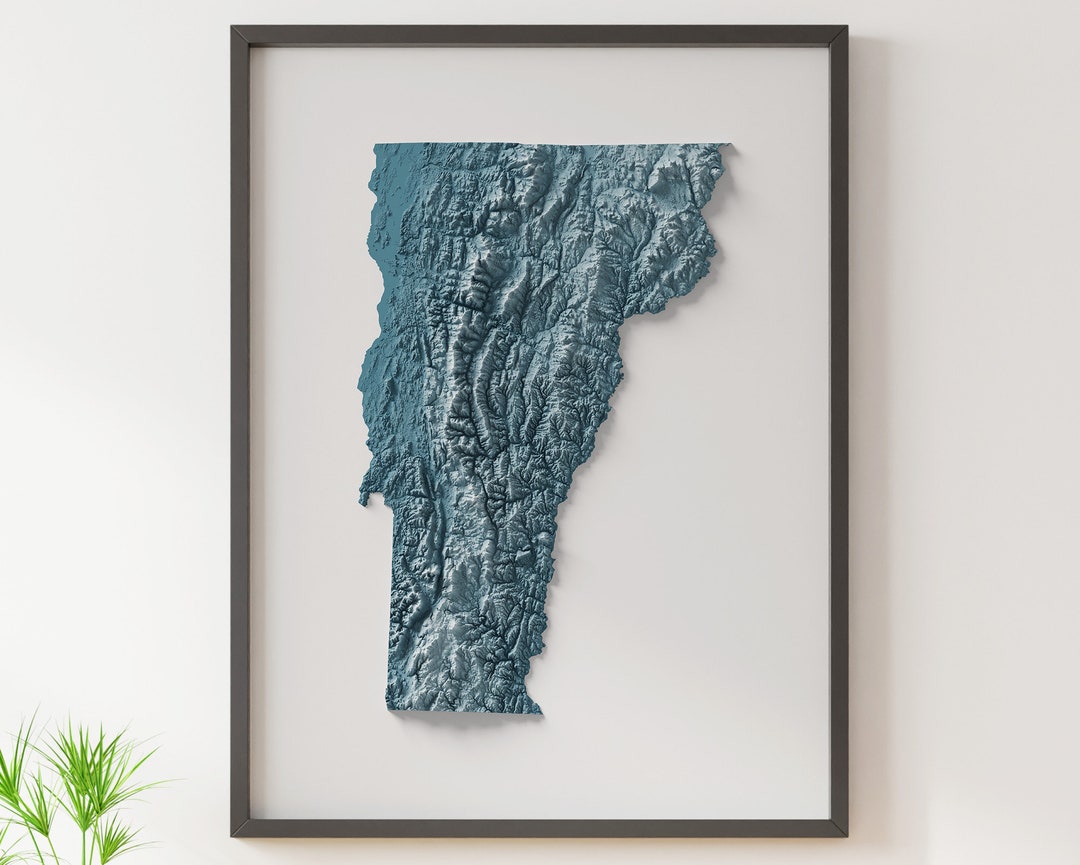 Vermont - Shaded Relief Map - Natural Topography - Etsy