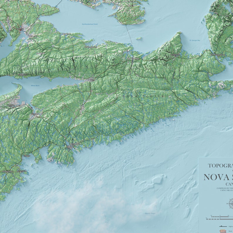 Nova Scotia - Topographic Map - Shaded Relief Map - Etsy