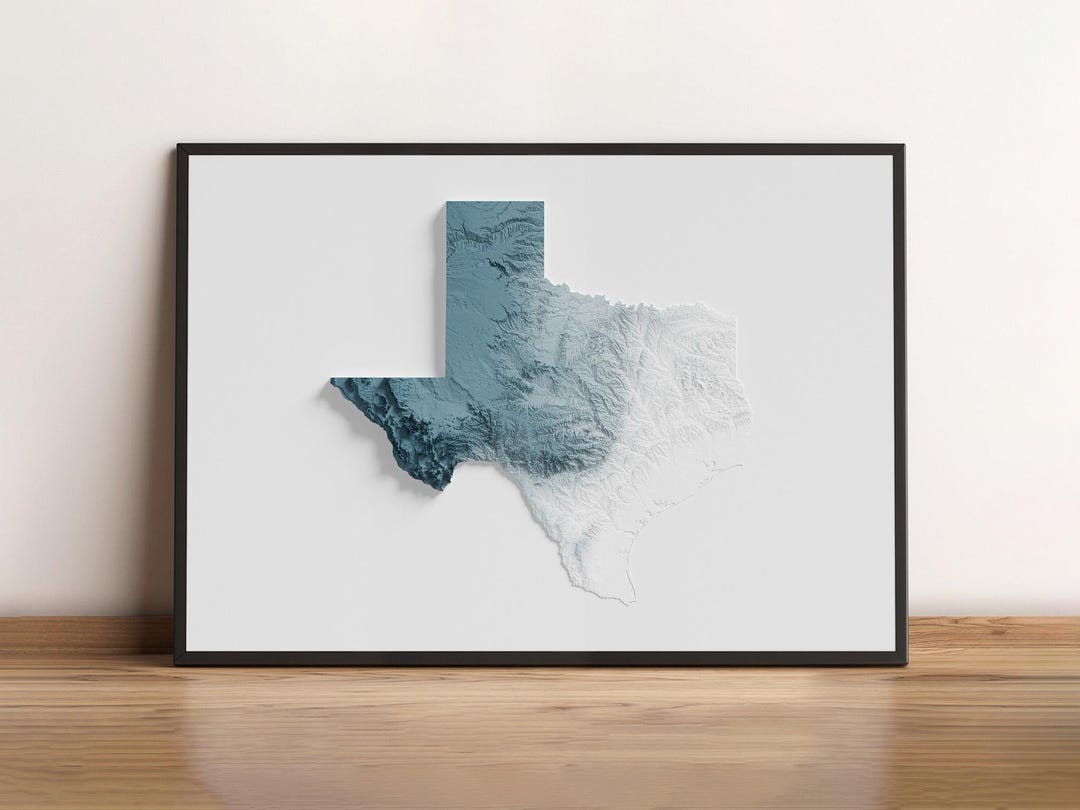 Texas, U.S.A. - Shaded Relief Map - Natural Topography - Etsy