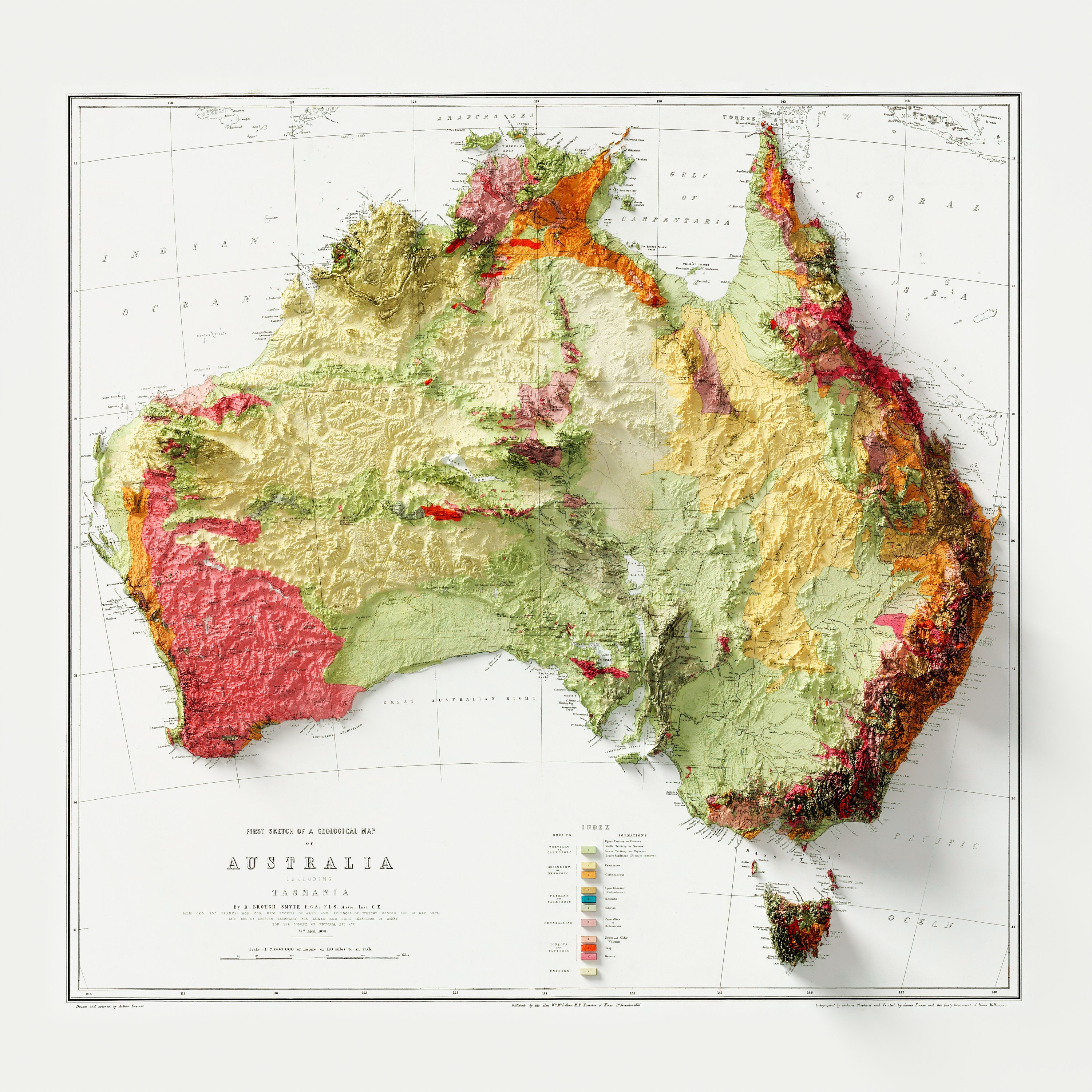Australia Geological Map - Vintage Geology - Shaded Relief Map - Etsy ...
