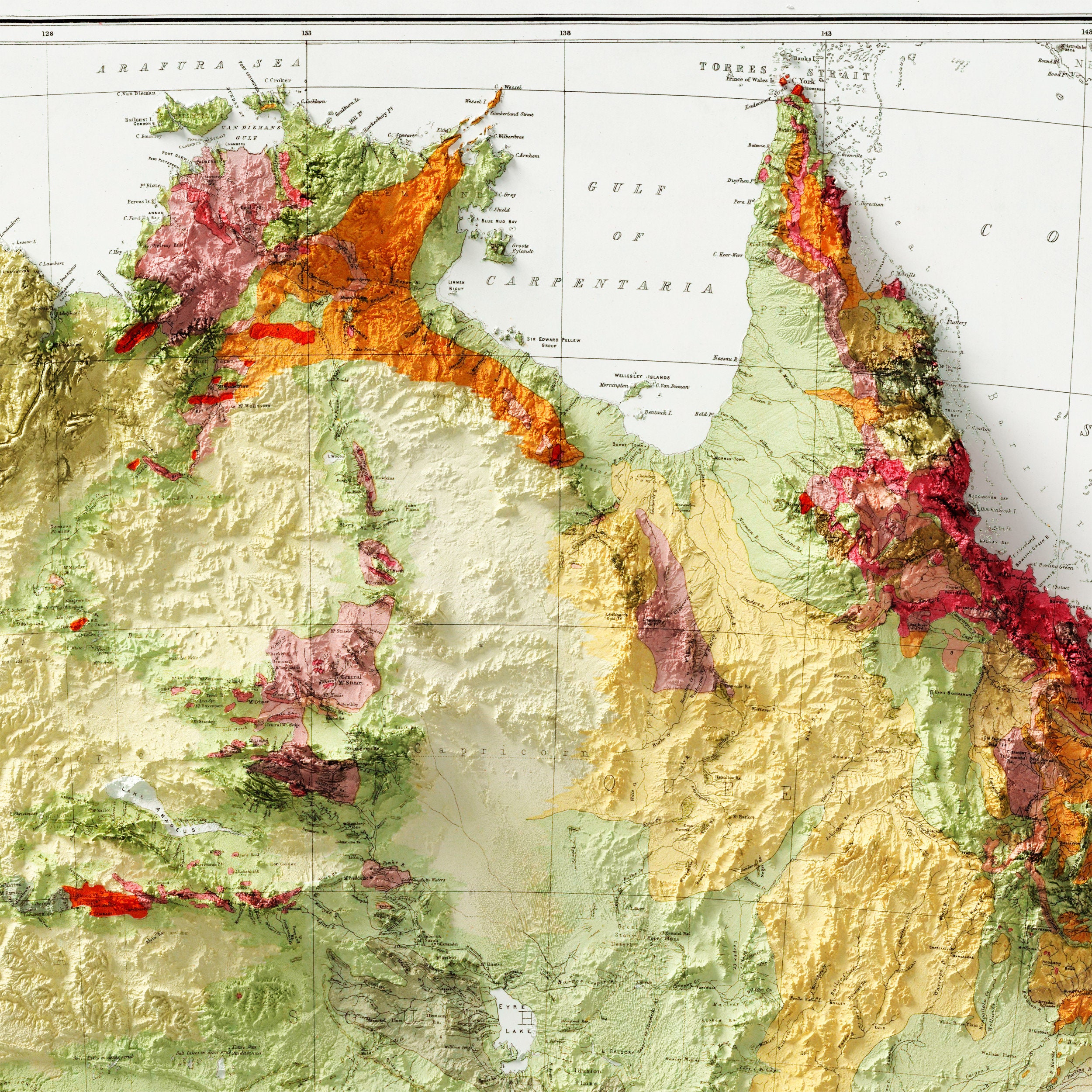 Australia Geological Map - Vintage Geology - Shaded Relief Map - Etsy