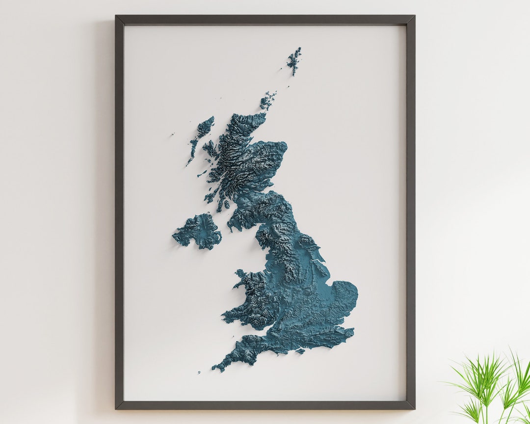 United Kingdom - Shaded Relief Map - Natural Topography - Etsy