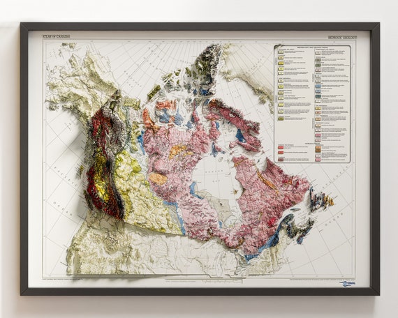 Mapa geológico de Canadá Vintage Mapa en relieve sombreado | Etsy México