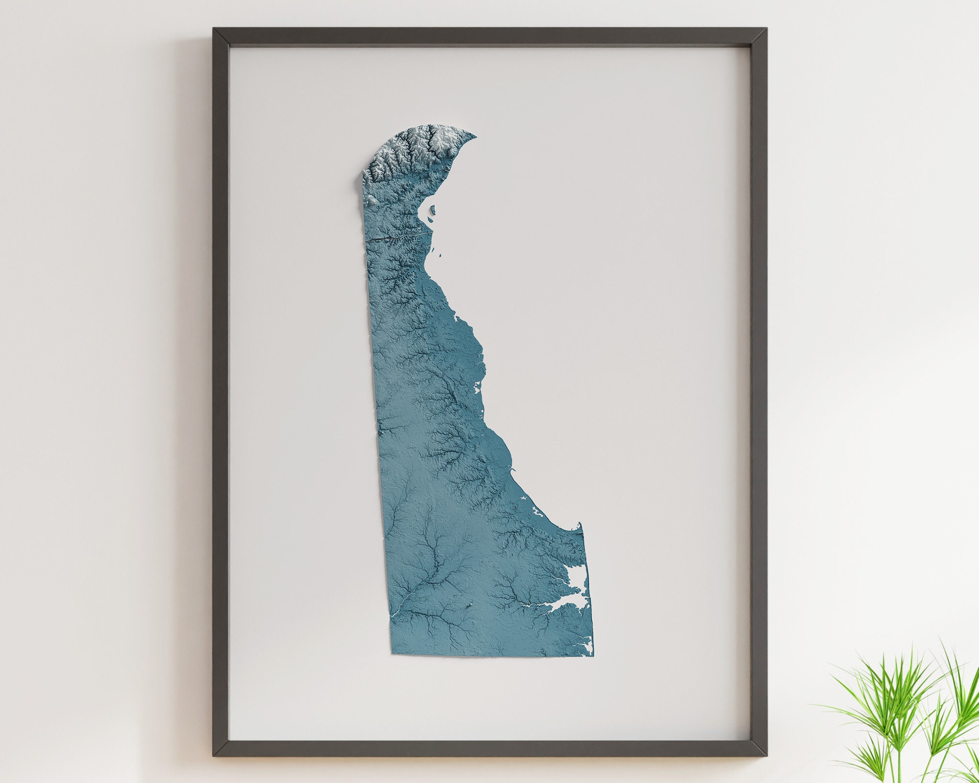 Delaware Shaded Relief Map Natural Topography - Etsy
