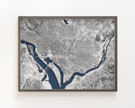 Washington D.C. Shaded Relief Map Detailed Topography | Etsy