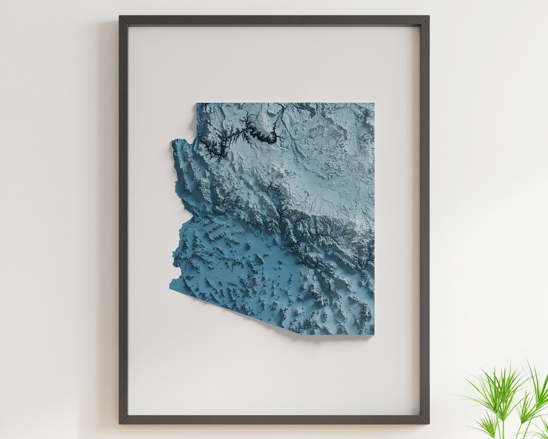 Arizona - Shaded Relief Map - Natural Topography - Etsy