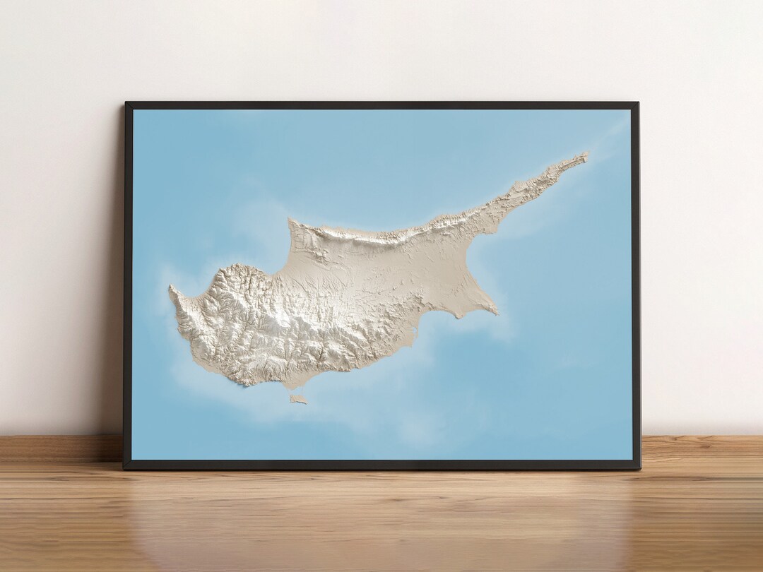 Cyprus - Shaded Relief Map - Islands and Coastal Maps - Etsy