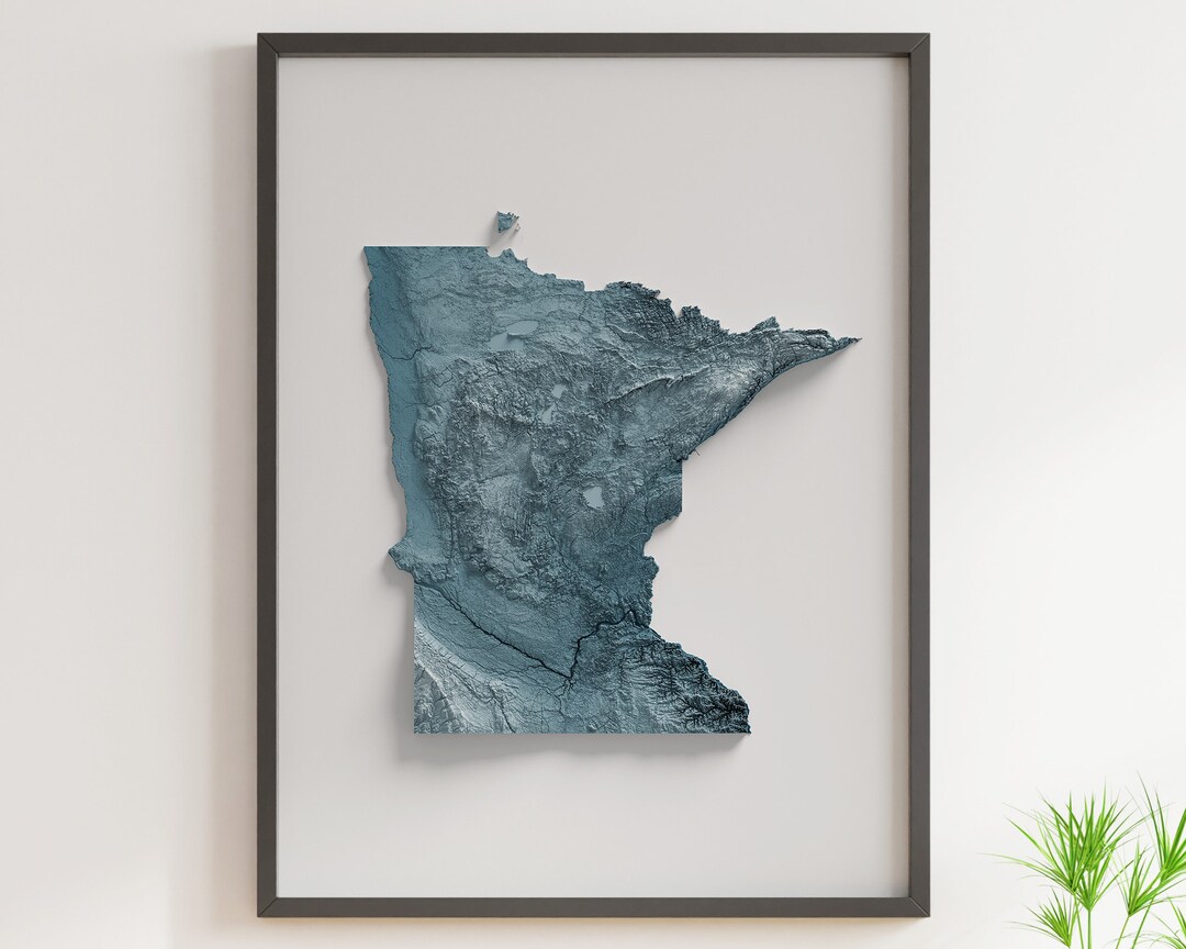 Minnesota - Shaded Relief Map - Natural Topography - Etsy