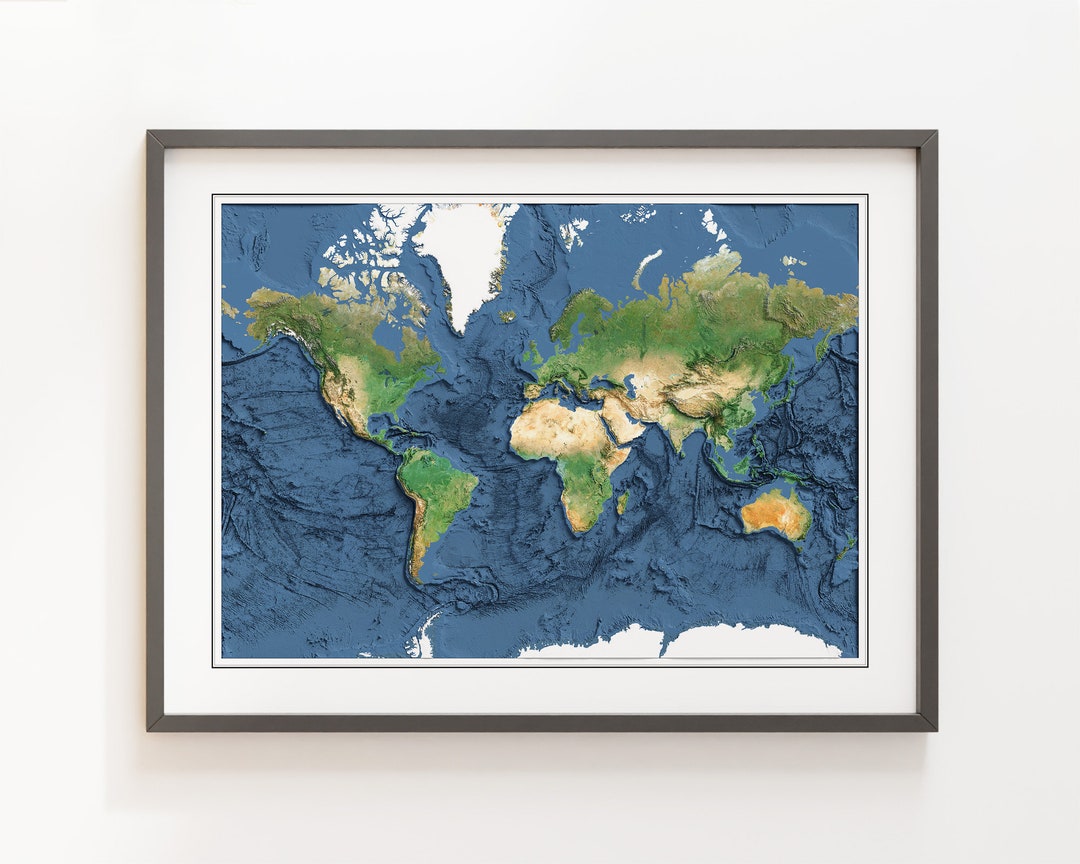 The World - Shaded Relief Map - Imagery - Etsy