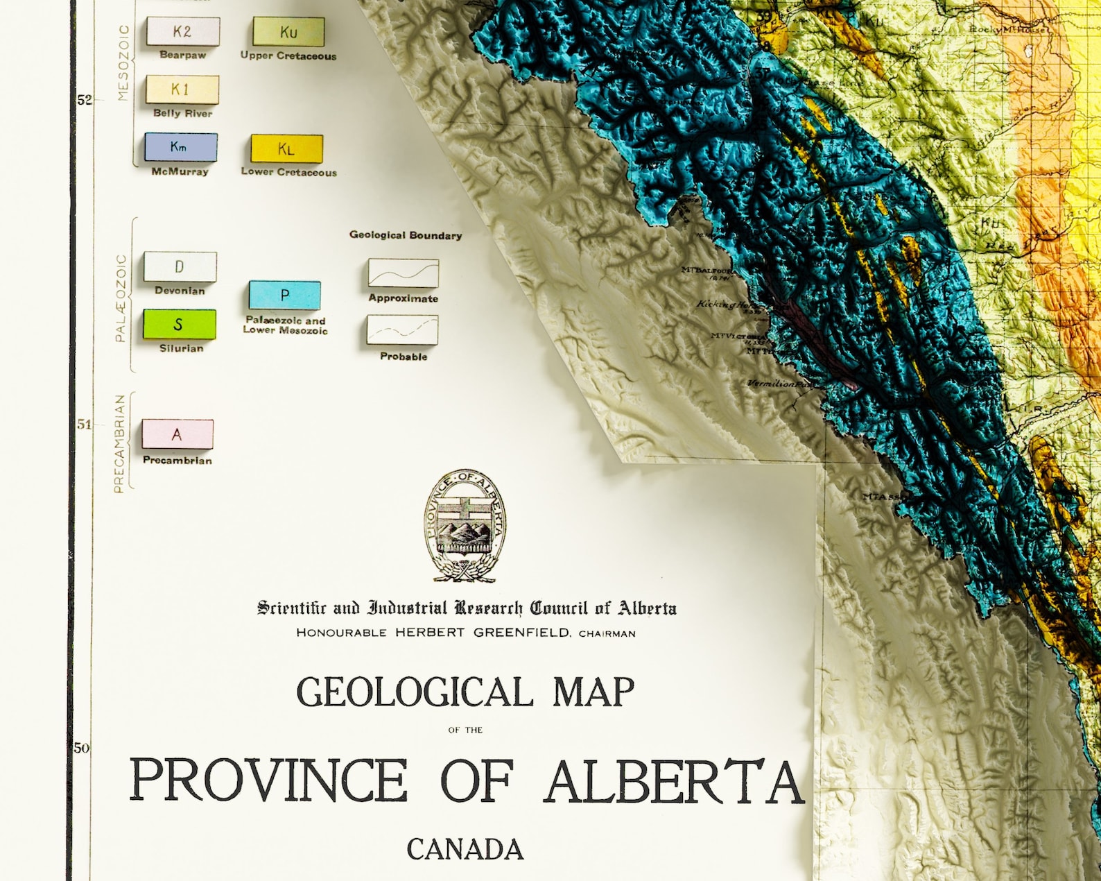 Alberta Geology Vintage Shaded Relief Map - Etsy