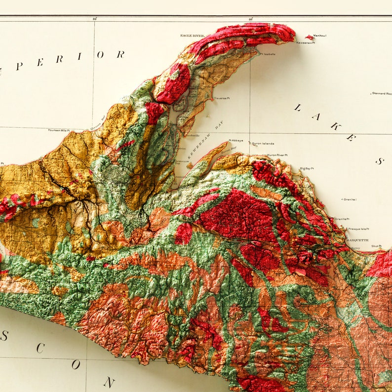 Geological Map of the Upper Peninsula in Michigan (c.1911) - Vintage ...