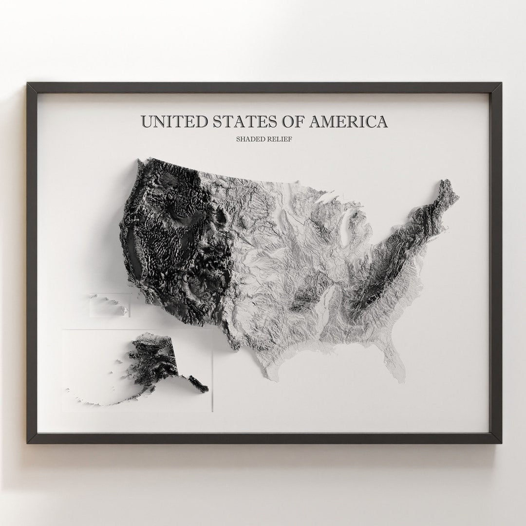 United States - Shaded Relief Map - Etsy United States - Shaded Relief Map - Etsy