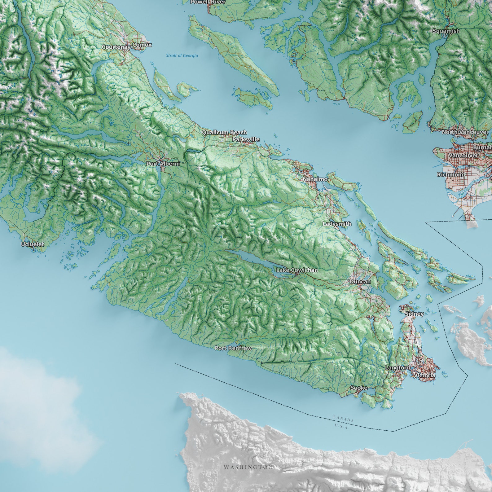 Vancouver Island Topographic Map Shaded Relief Map - Etsy UK