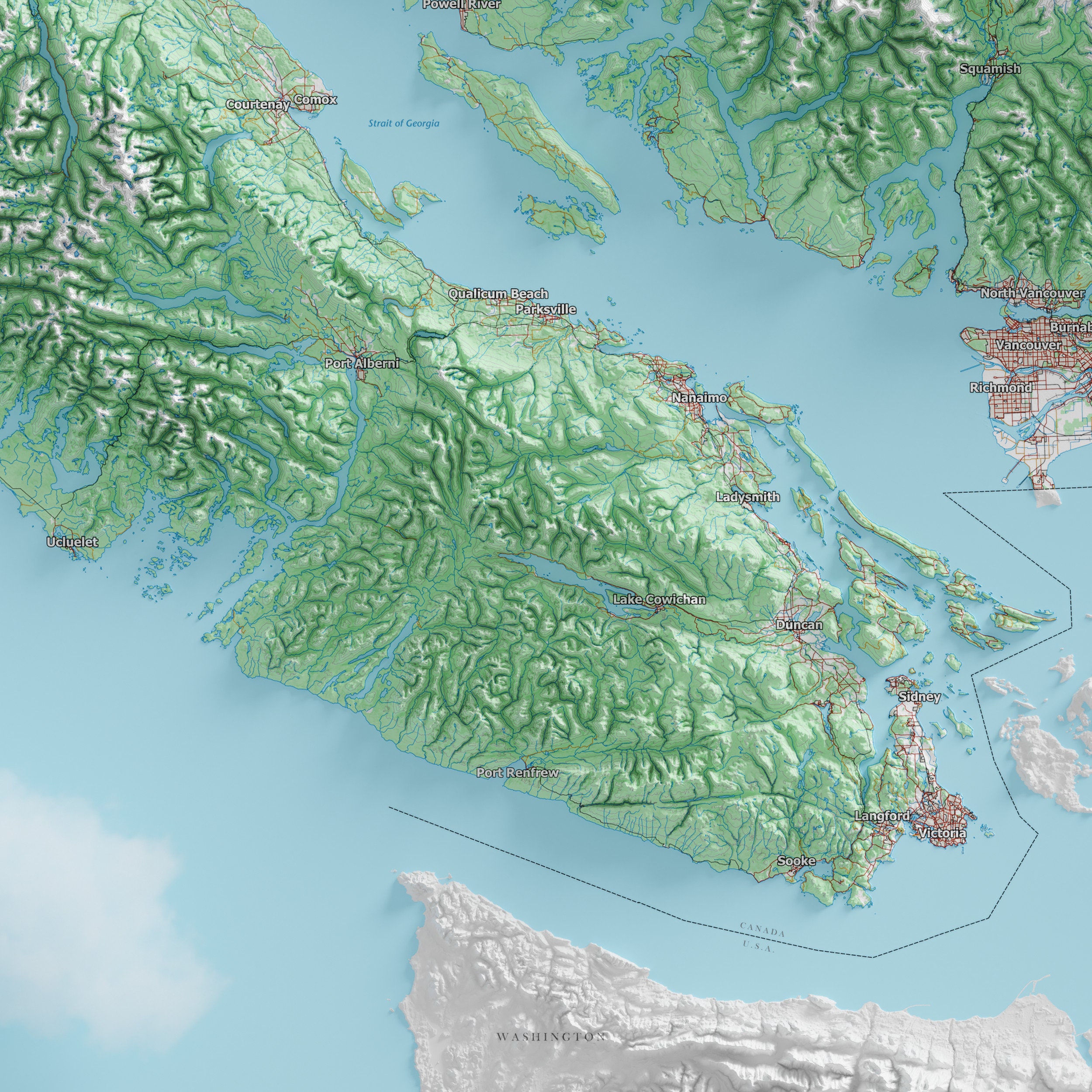 Vancouver Island Topographic Map Shaded Relief Map - Etsy