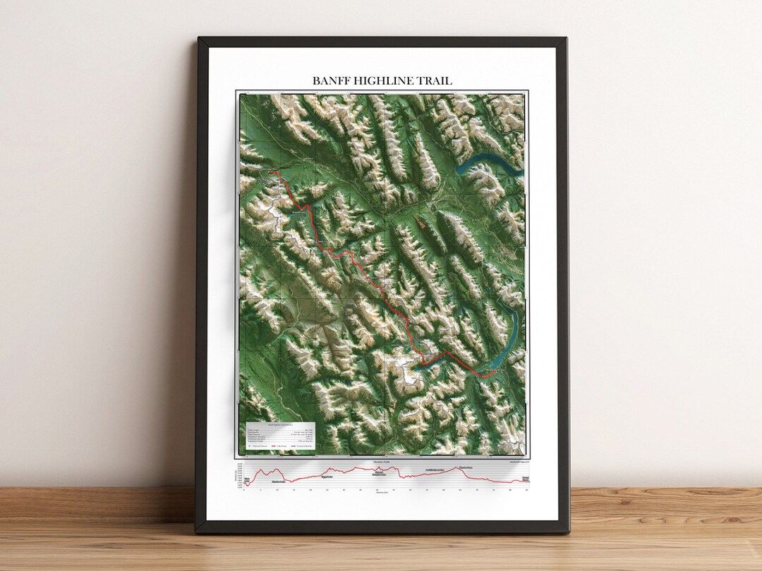 Banff Highline Trail - Shaded Relief Map - Etsy